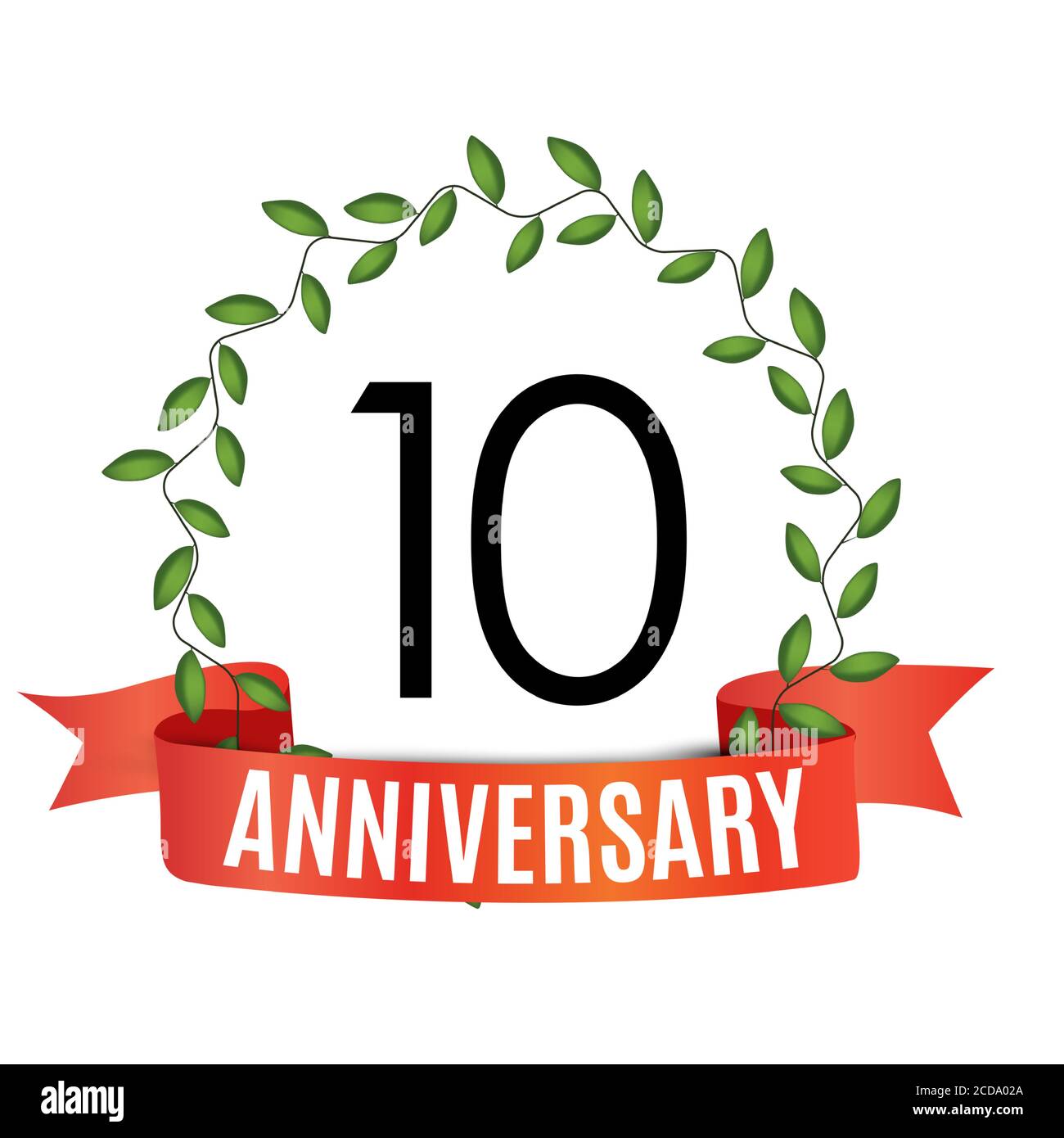 10 Years Anniversary Template with Red Ribbon and Laurel wreath Vector ...