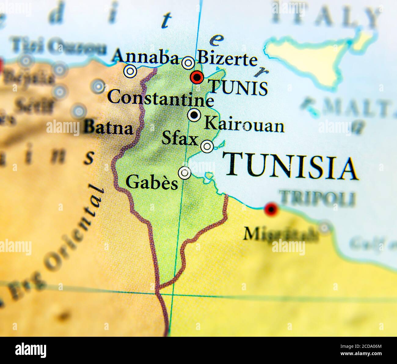 Geographic map of Tunisia country with important cities Stock Photo - Alamy