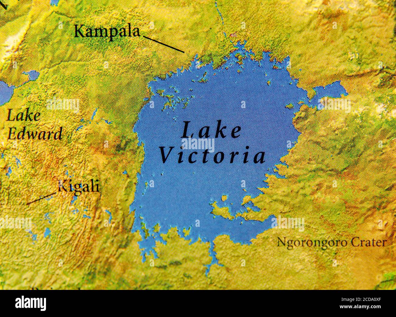 Geographic map of Uganda with capital city Kampala and Lake Victoria ...