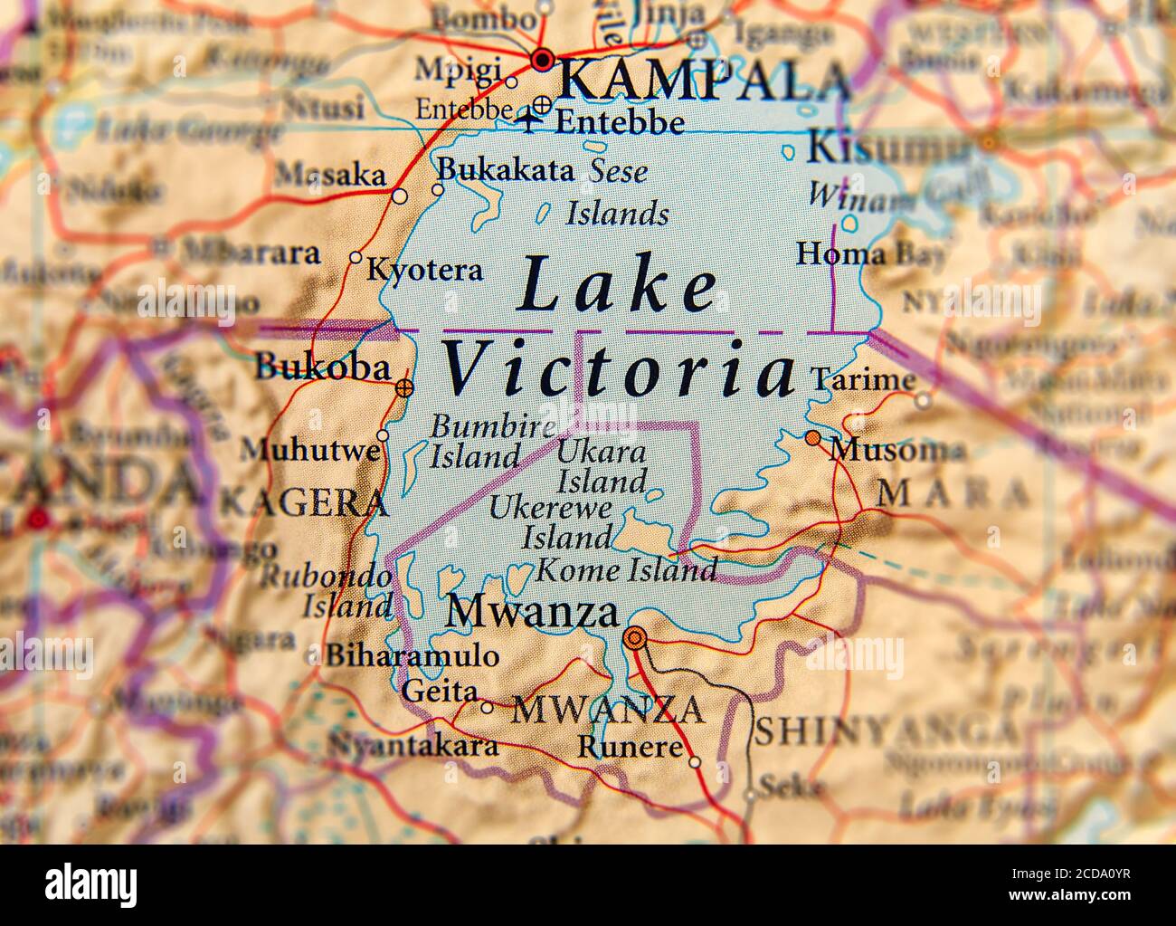Geographic map of Uganda with capital city Kampala and Lake Victoria ...