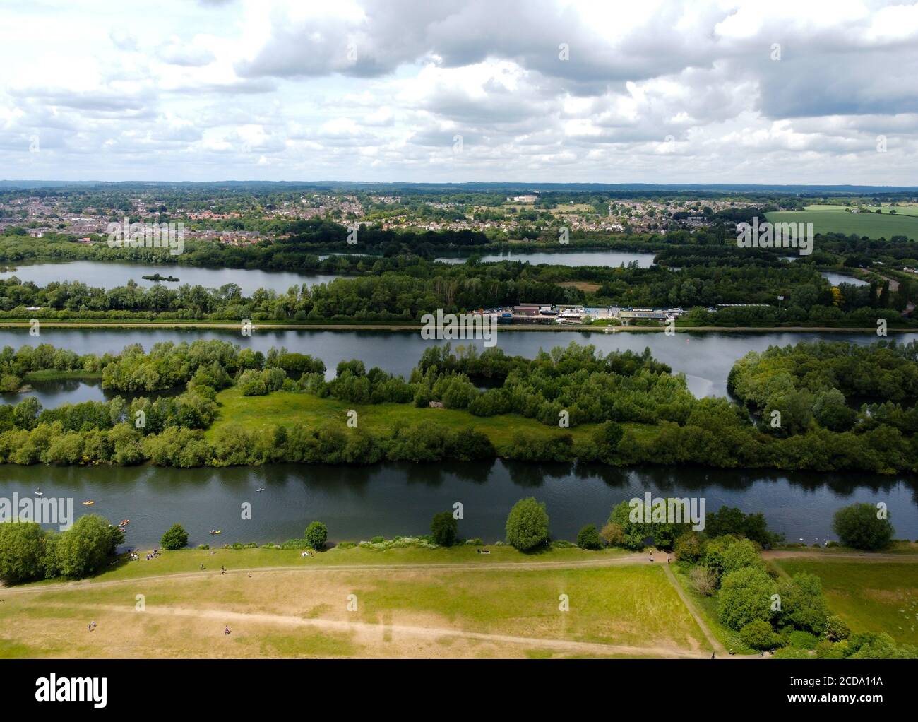 An aerial Photograph of the view across the River Thames to Caversham ...