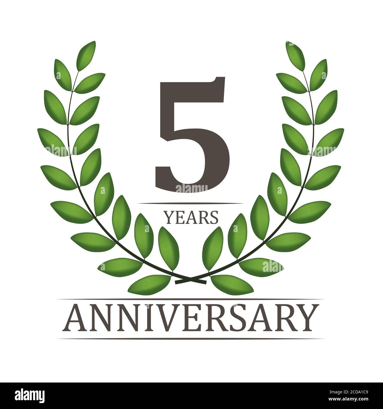 5 Years Anniversary Template with Red Ribbon and Laurel wreath Vector ...