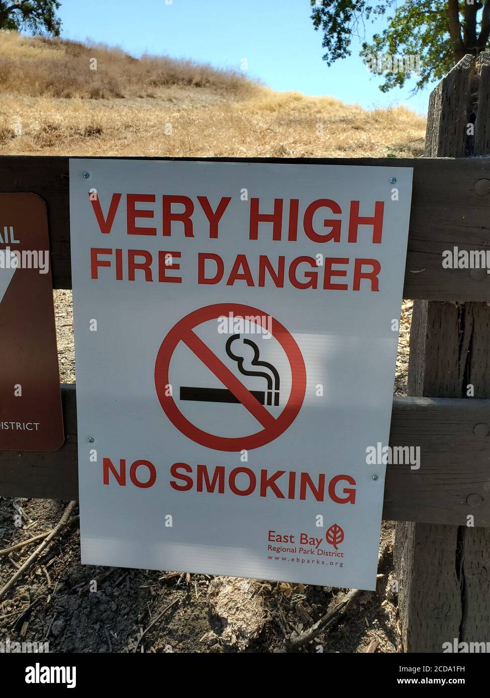 Sign with text reading Very High Fire Danger and a no smoking symbol at ...