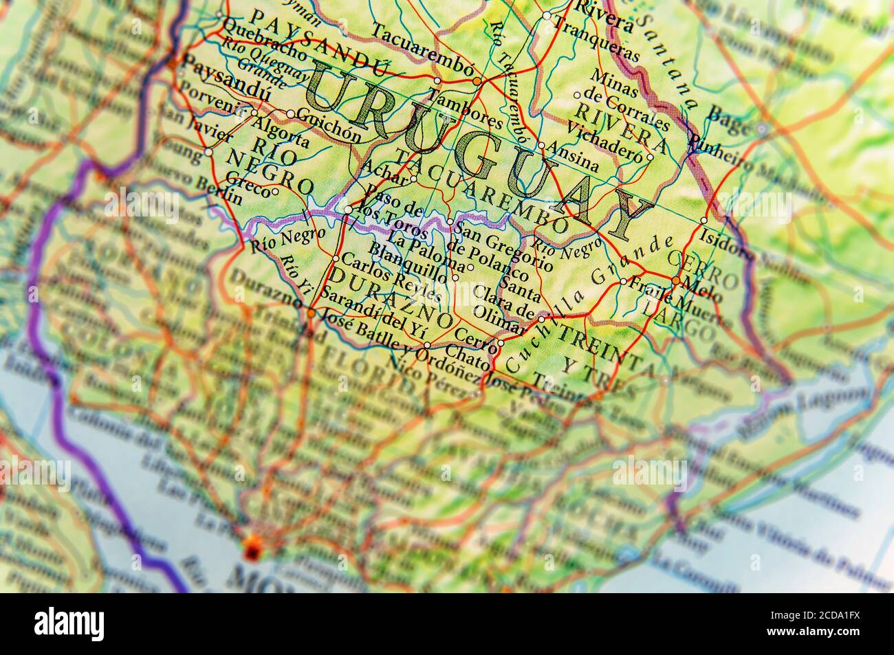 Geographic map of Uruguay country with important cities Stock Photo - Alamy