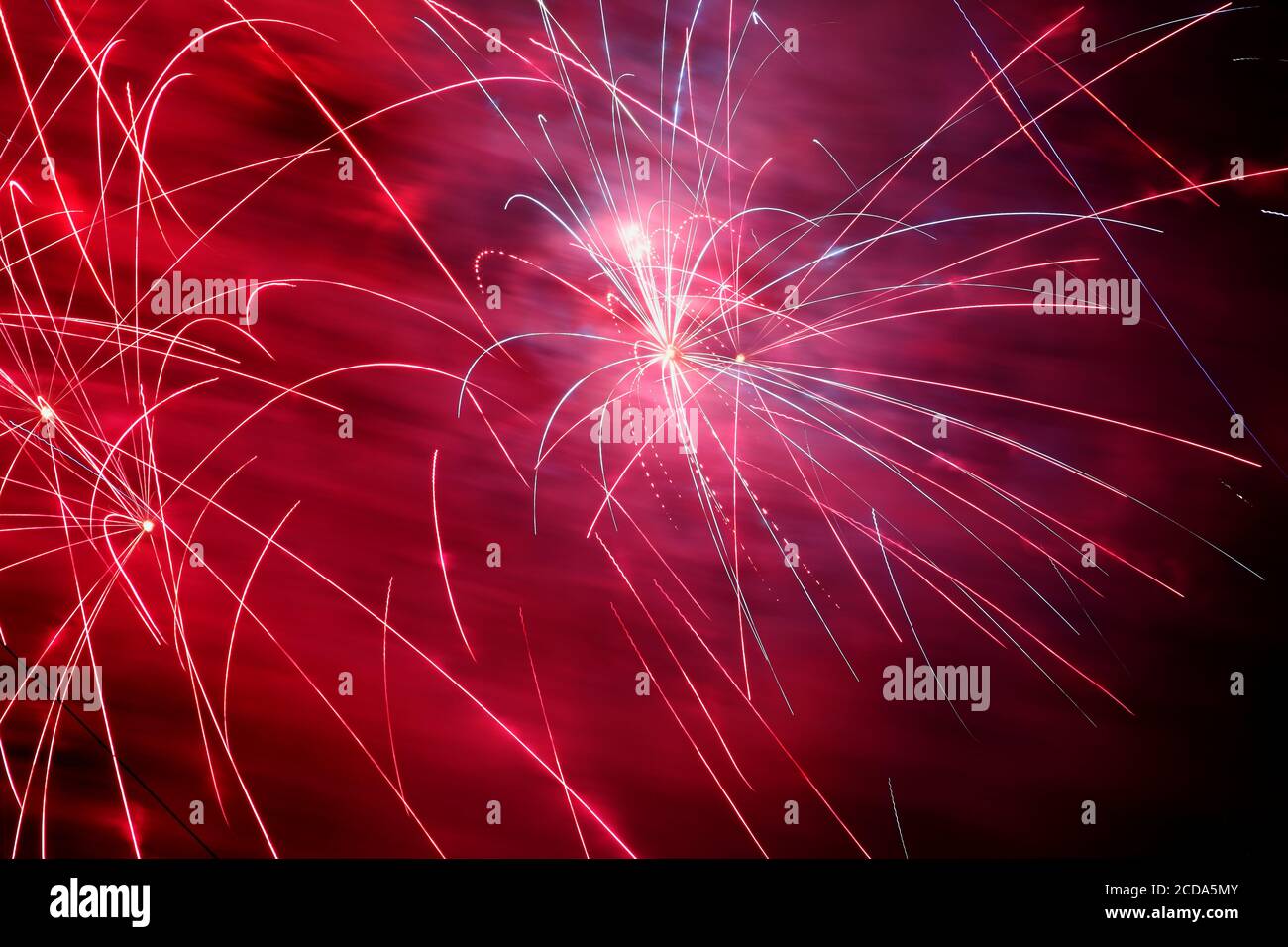 Firework exploding from a pyrotechnic rocket celebration display on Guy ...