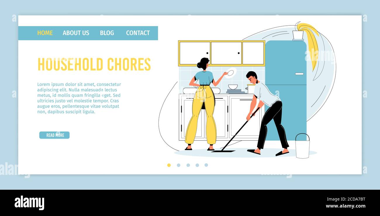 Happy family household chore landing page design Stock Vector Image ...