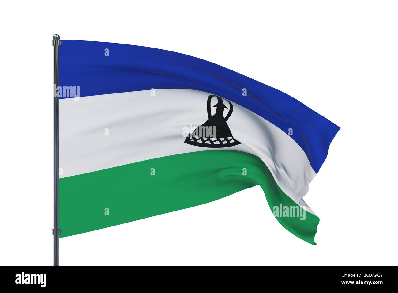 3D illustration. Waving flags of the world - flag of Lesotho. Isolated ...