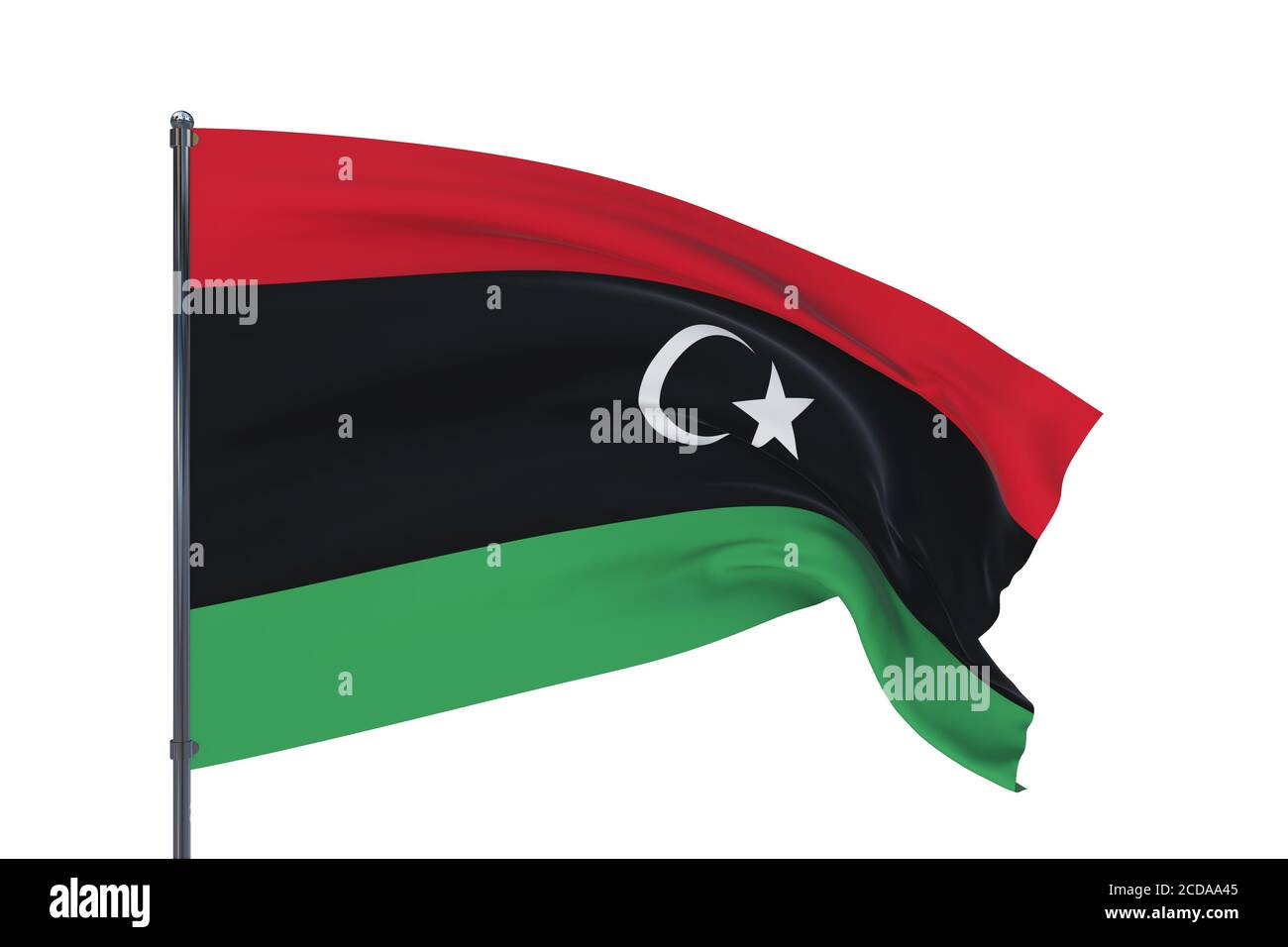 3D illustration. Waving flags of the world - flag of Libya. Isolated on white background Stock ...