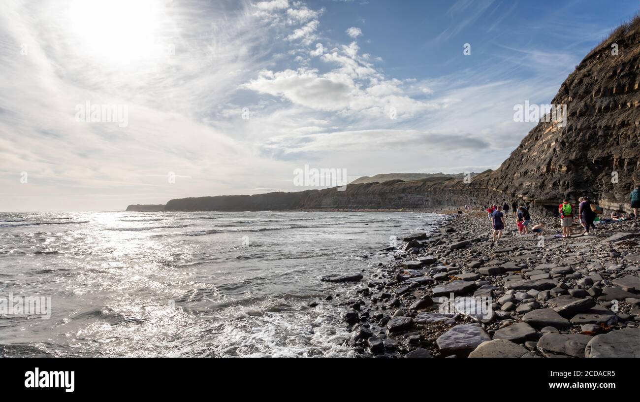 Kimmeridge Clay cliffs and shore line with strata of shale and ...