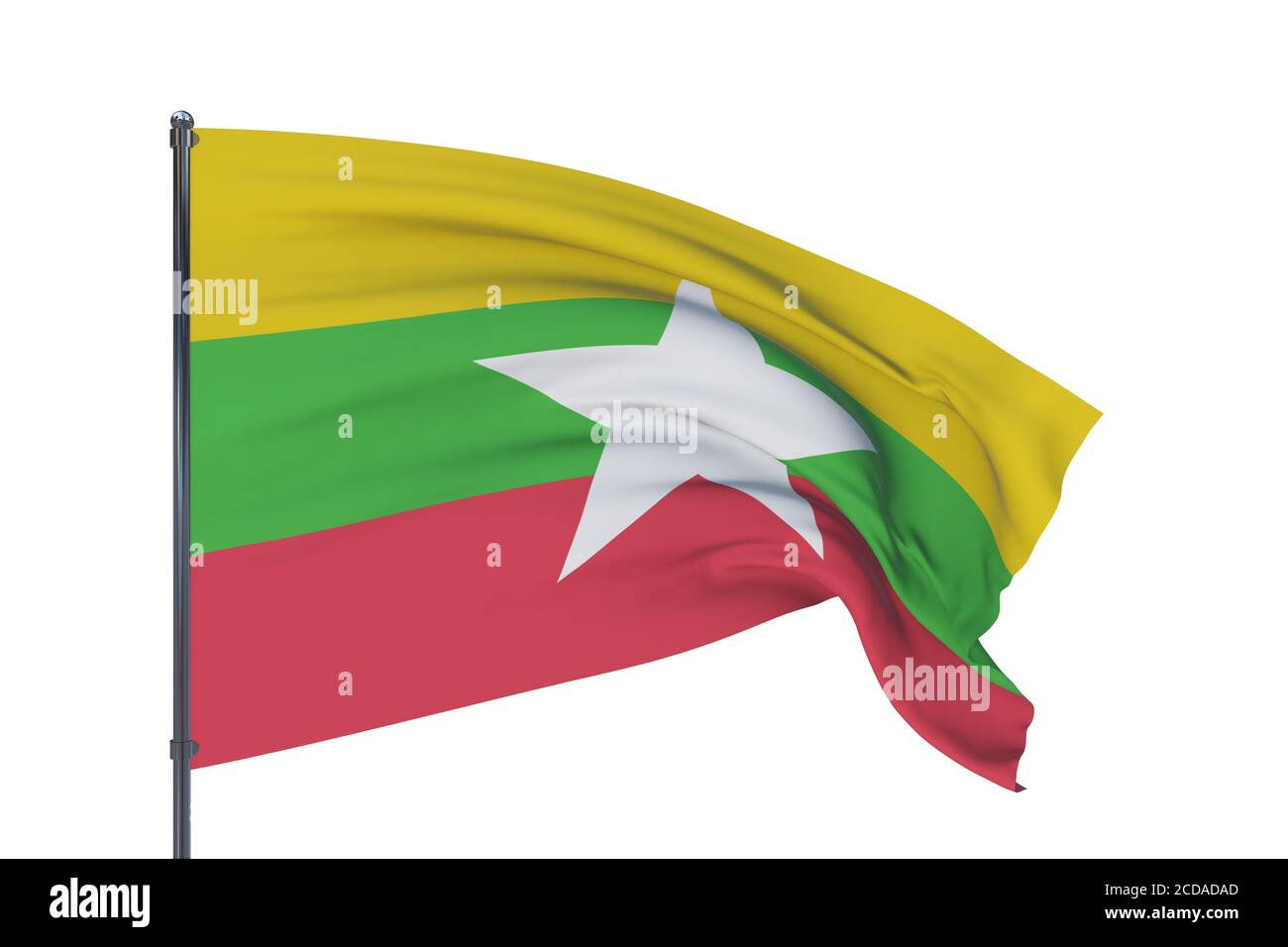 3D illustration. Waving flags of the world - flag of Myanmar. Isolated on white background Stock ...