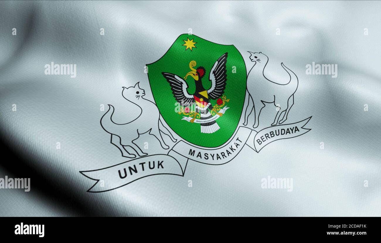 3D Illustration of a waving Malaysia City Hall flag of Kuching North ...