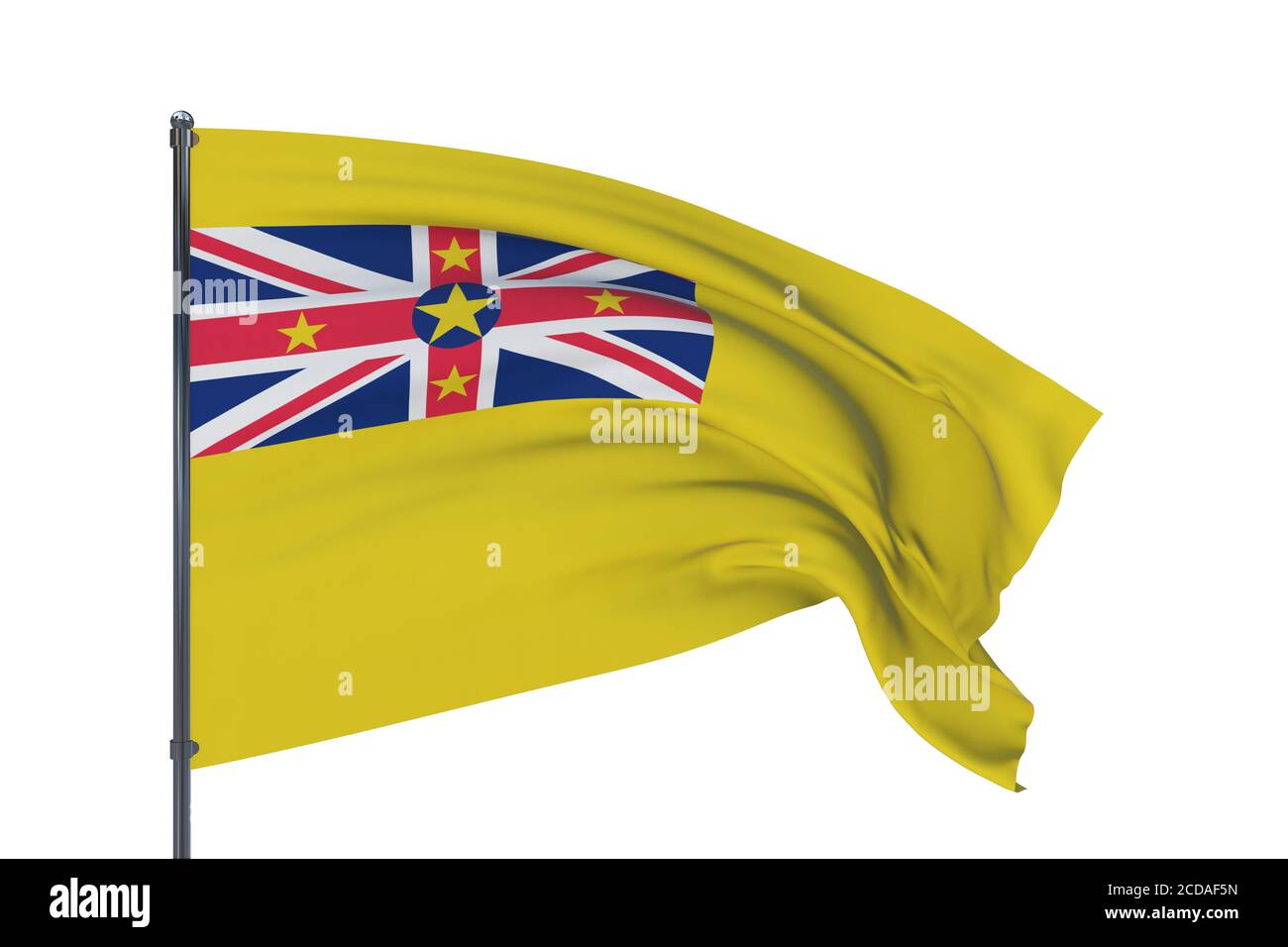 3D illustration. Waving flags of the world - flag of Niue. Isolated on white background Stock ...