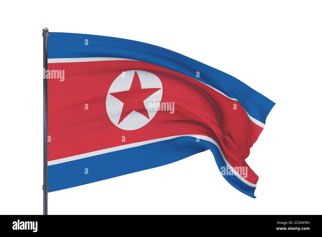 3D illustration. Waving flags of the world - flag of North Korea. Isolated on white background ...