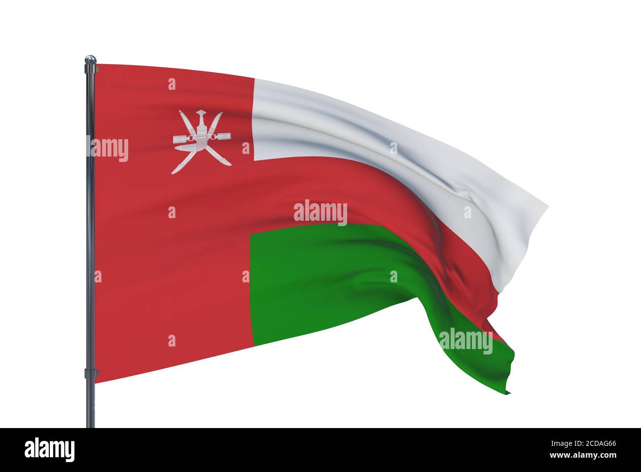 3D illustration. Waving flags of the world - flag of Oman. Isolated on white background Stock ...