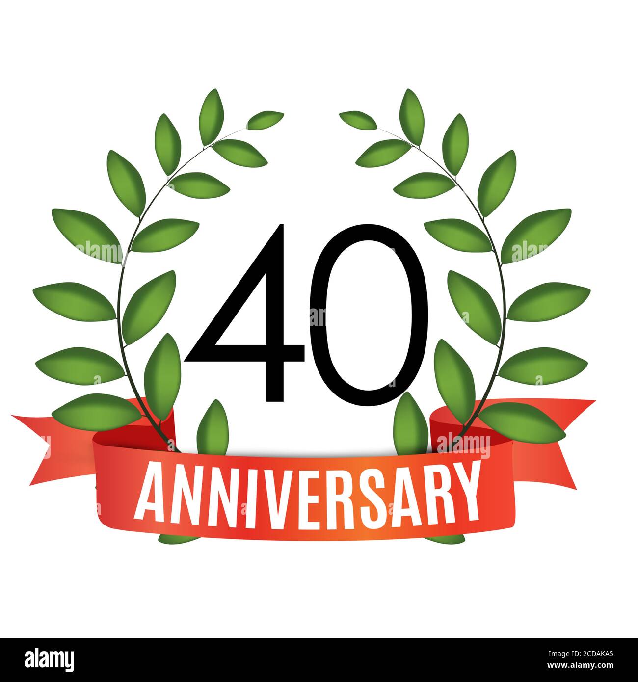 40 Years Anniversary Template with Red Ribbon and Laurel wreath Vector ...