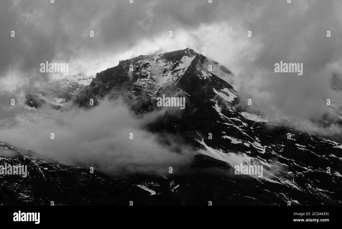 Sunny mountain landscape toned Black and White Stock Photos & Images ...