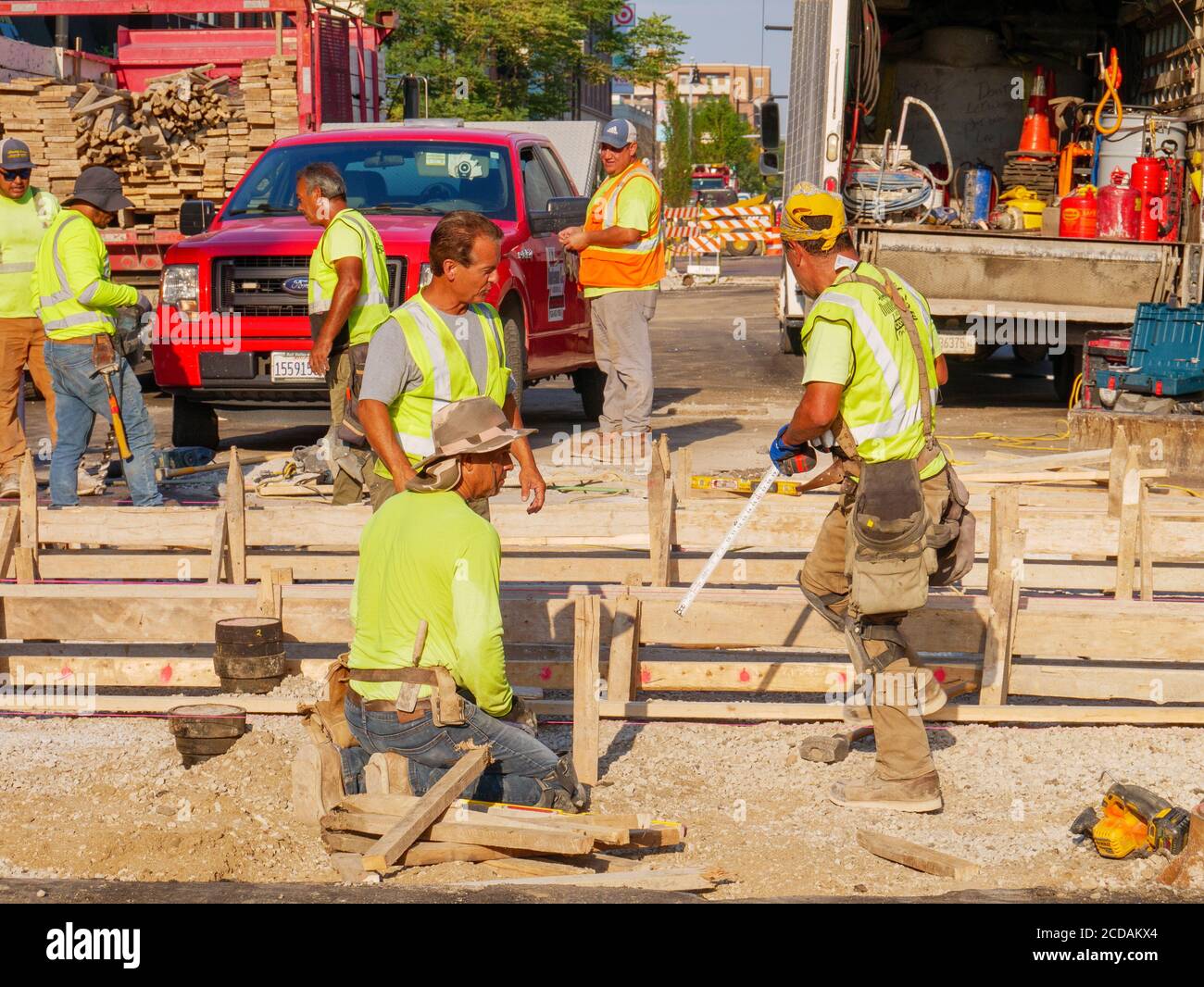 Construction workers on Lake Street Reconstruction Project. Oak Park ...