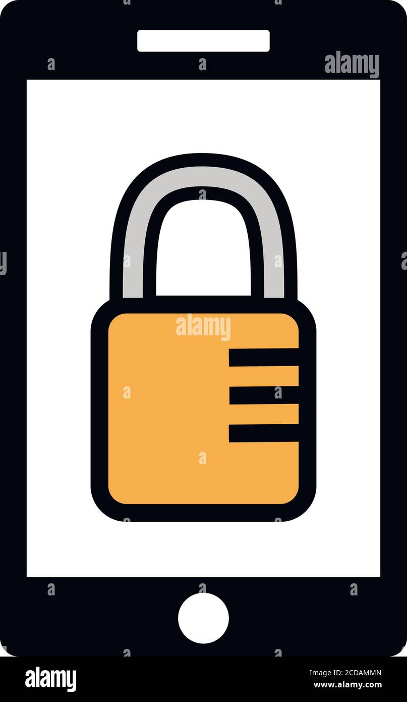 Vector black mobile phone with a locked padlock. Use for security icons ...