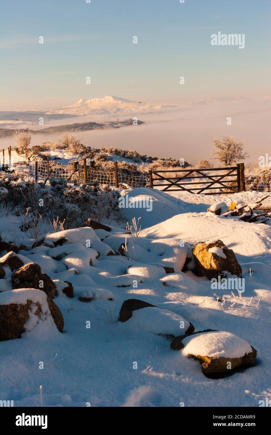 Sunrise, early morning snowy scene from Sarnau looking towards the ...