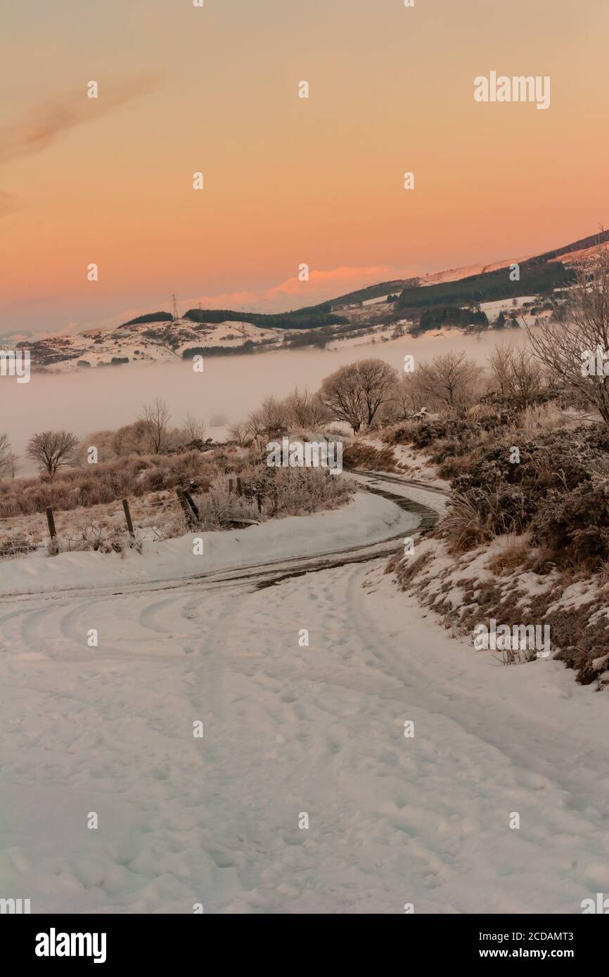 Sunrise, early morning snowy scene from Sarnau looking towards the ...