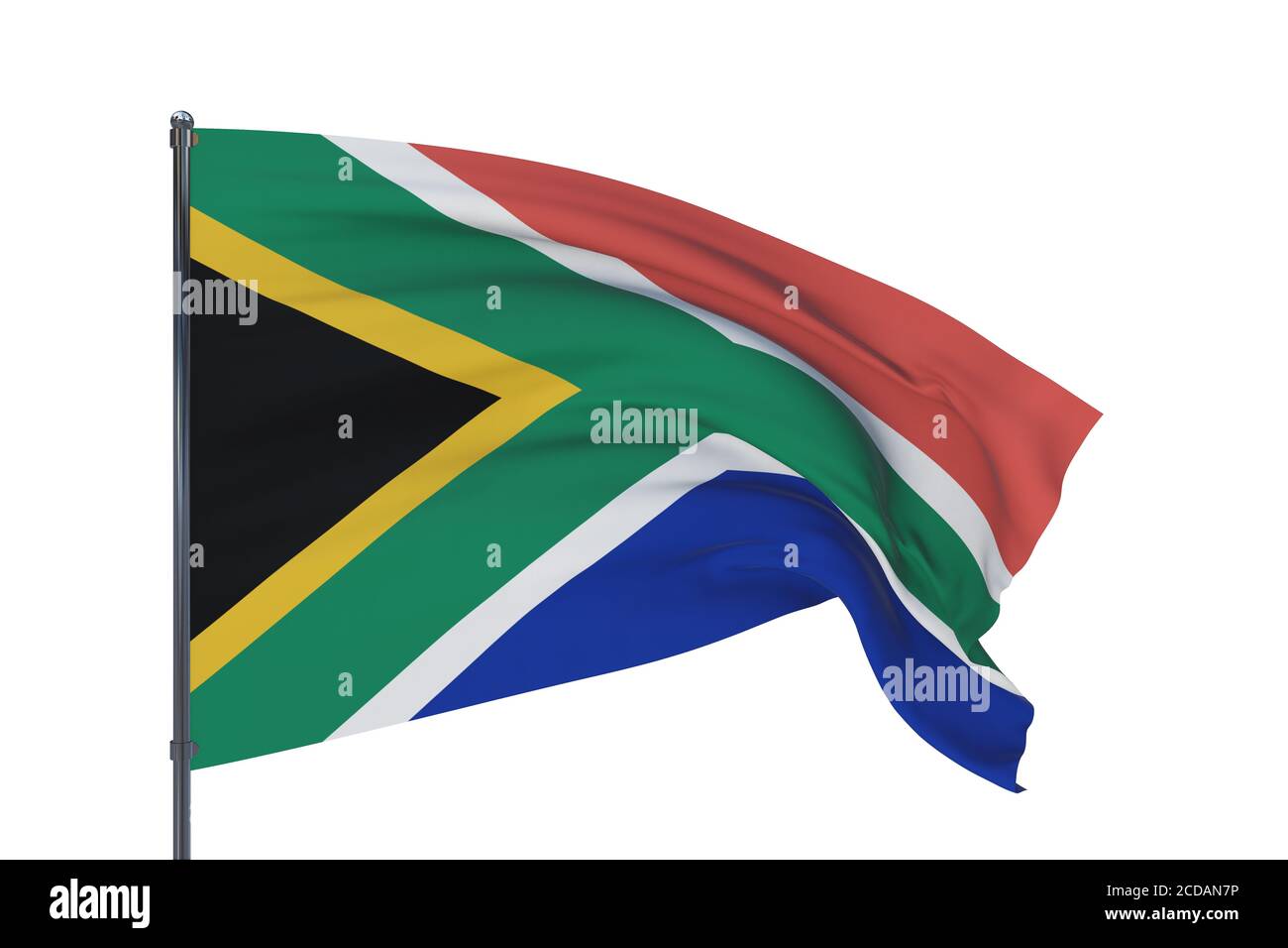 3D illustration. Waving flags of the world - flag of South Africa. Isolated on white background ...
