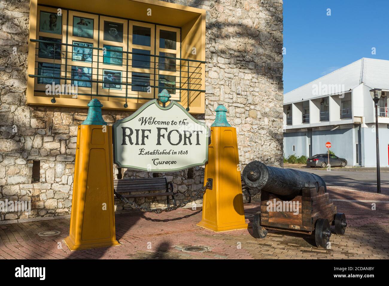 An historic cannon outside the entrance to the Rif Fort in the ...