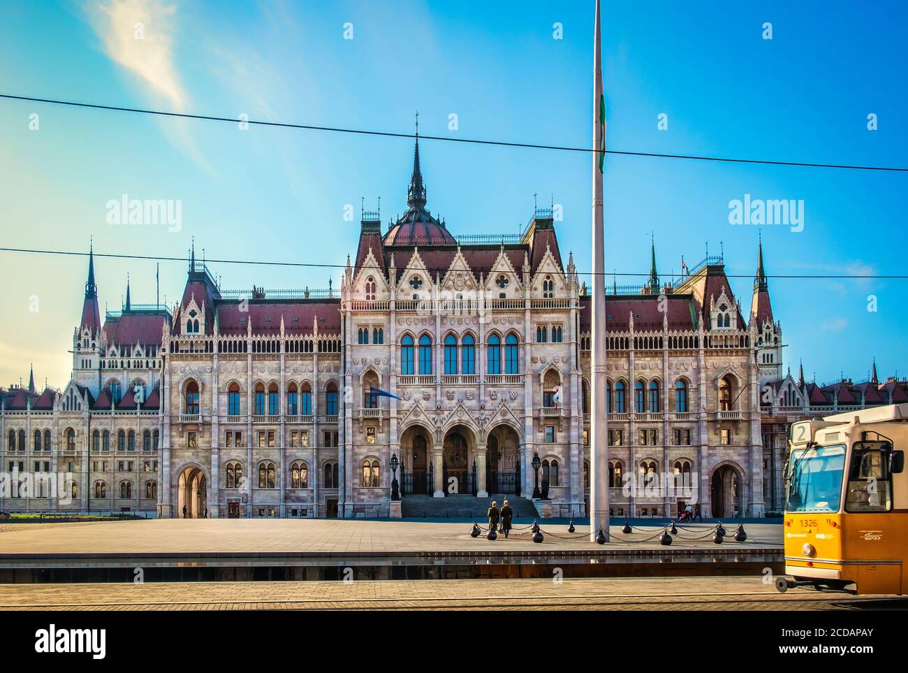 Budapest, Hungary, March 2020, rear façade of the Hungarian Parliament ...