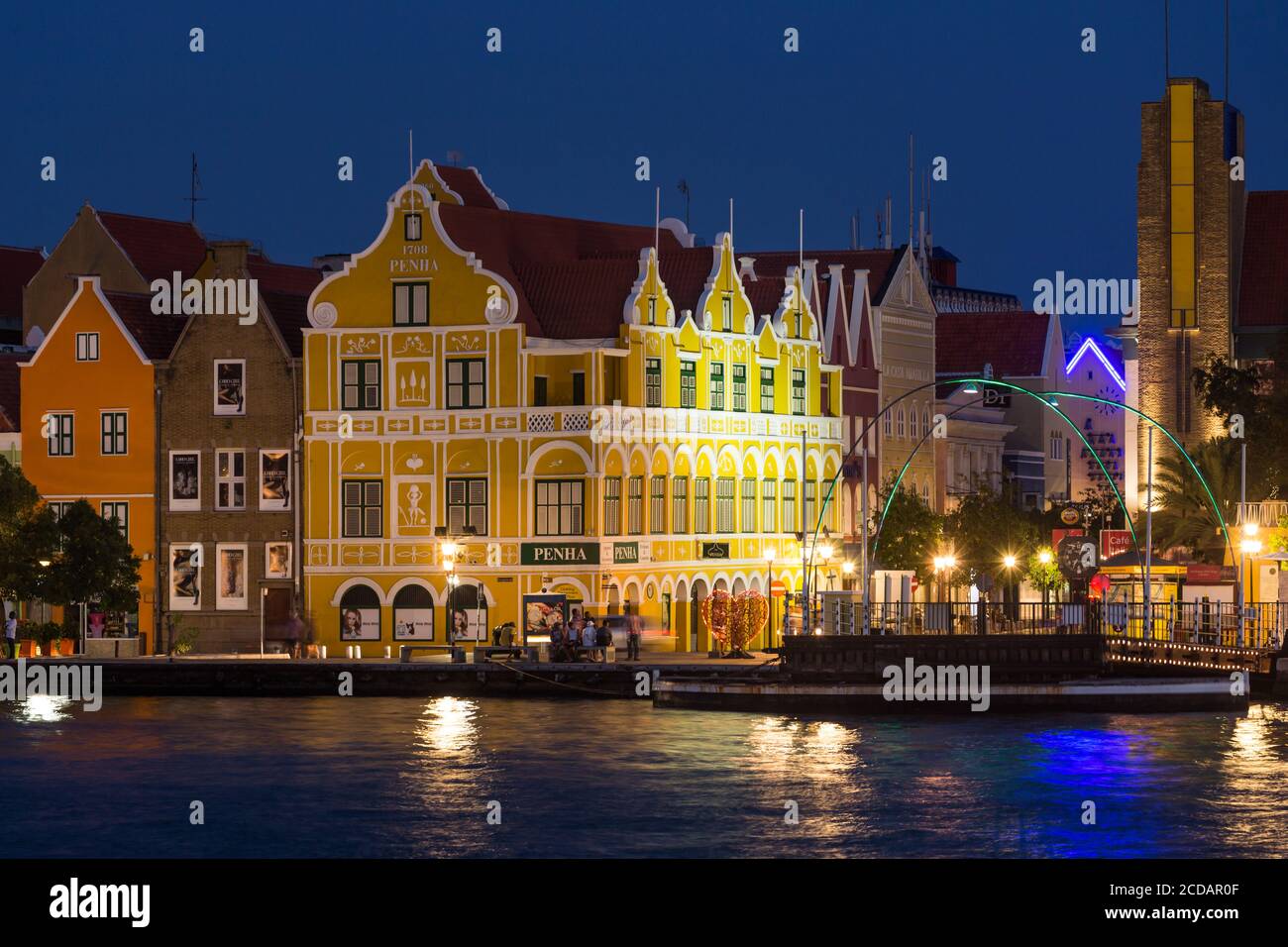 Night view of the Penha Building, built in 1708 in Dutch colonial style ...