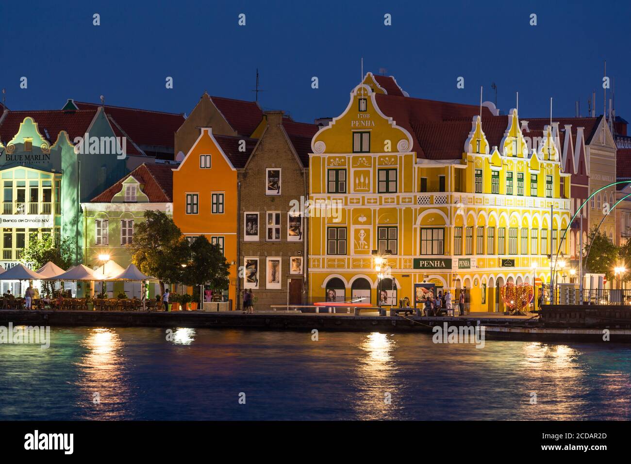 Night view of the Penha Building, built in 1708 in Dutch colonial style ...