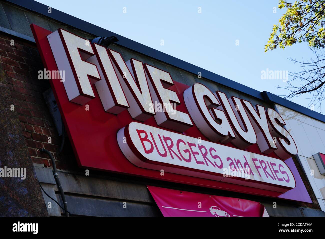 New York, USA. 12th May, 2020. Five Guys Burgers and Fries, logo in ...