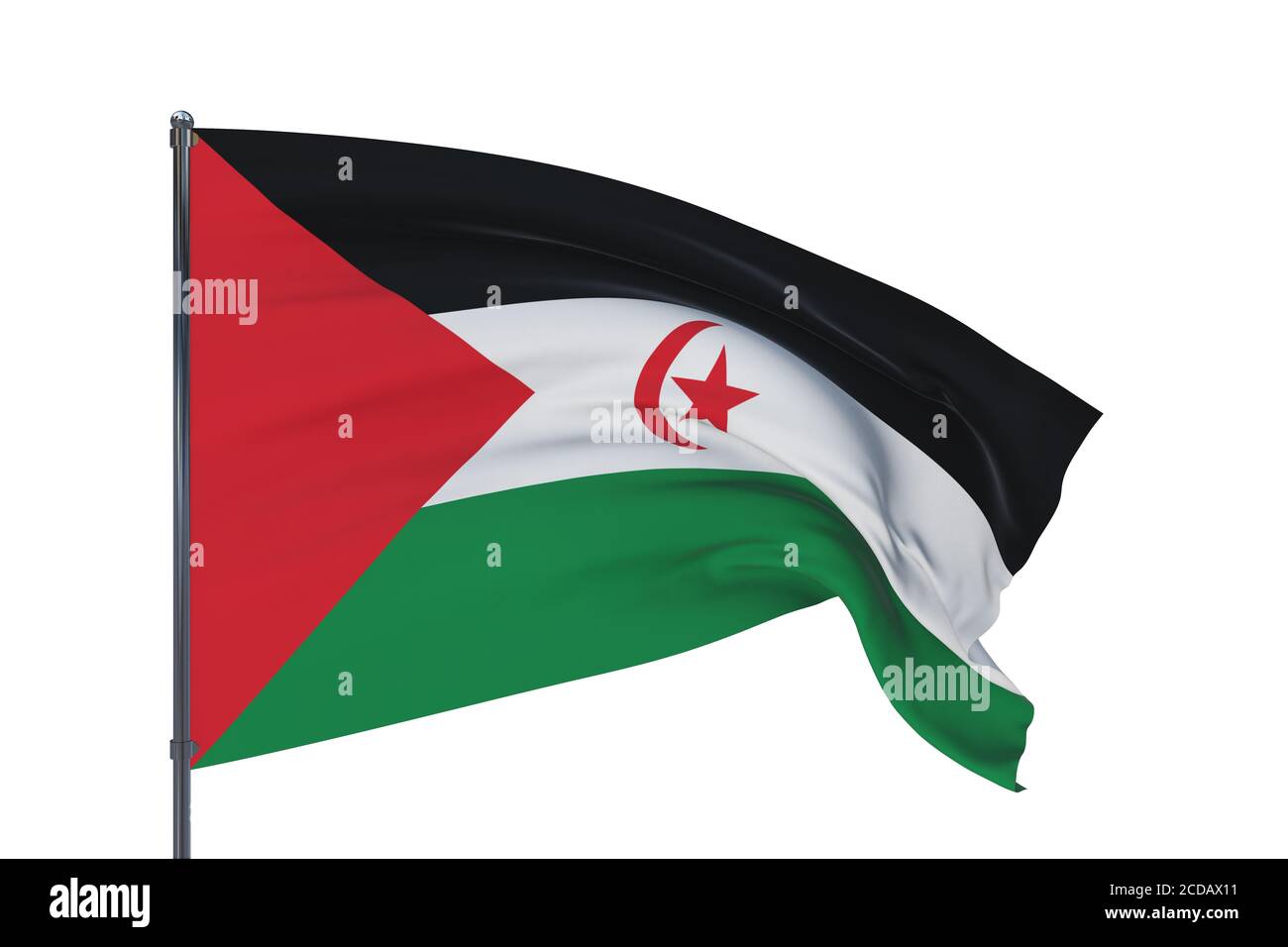 3D illustration. Waving flags of the world - flag of Sahrawi Arab Democratic Republic. Isolated ...