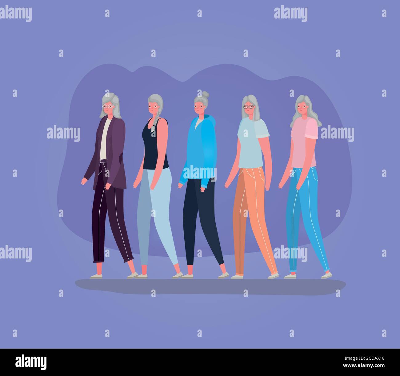 Senior women cartoons on purple background design, grandmother and old ...