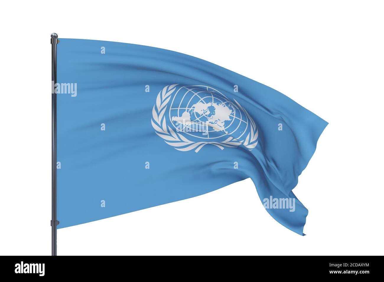 3D illustration. Waving flags of the world - flag of the United Nations ...