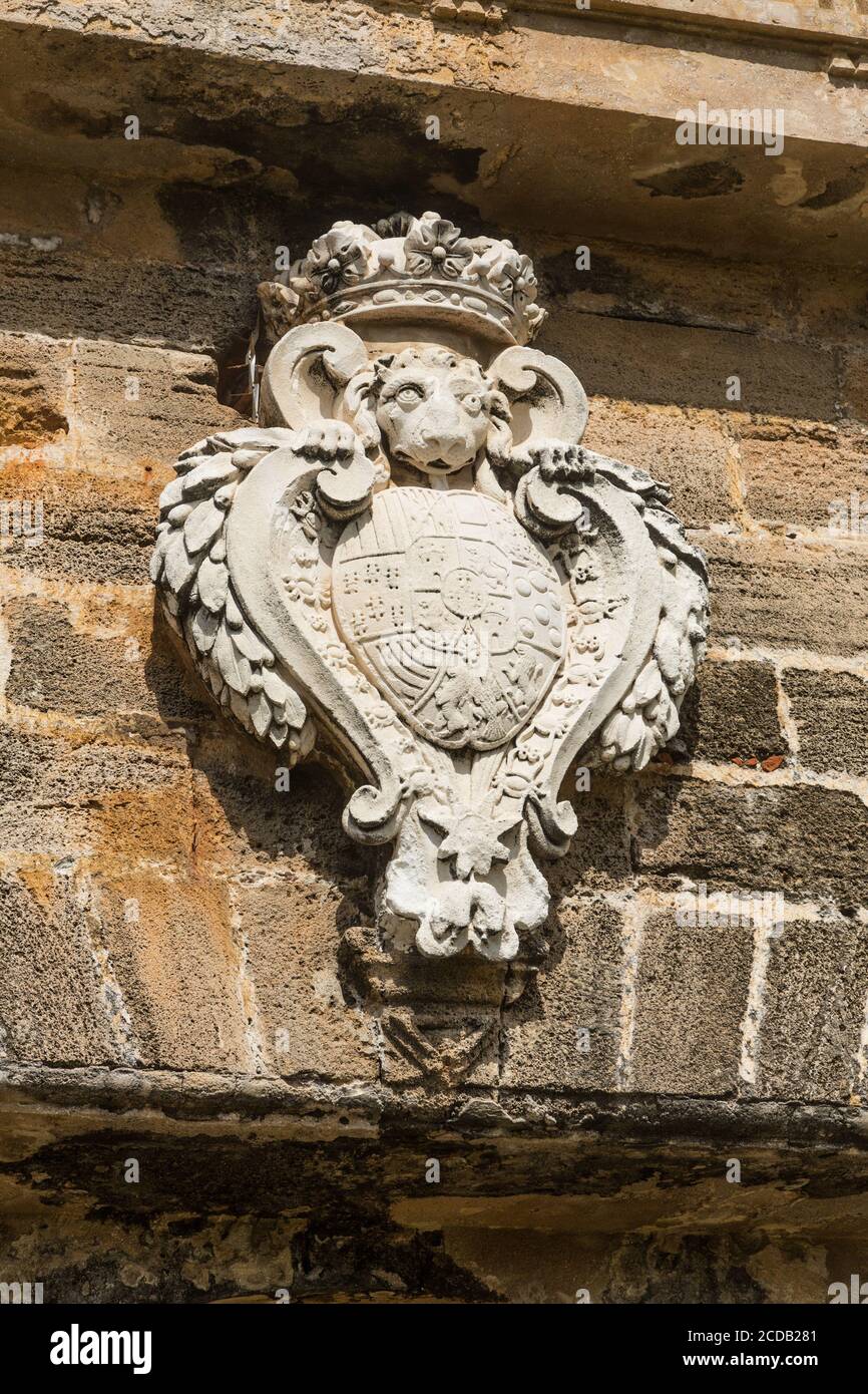 The Royal Crest of Spain over the entrance to Castillo San Felipe del ...