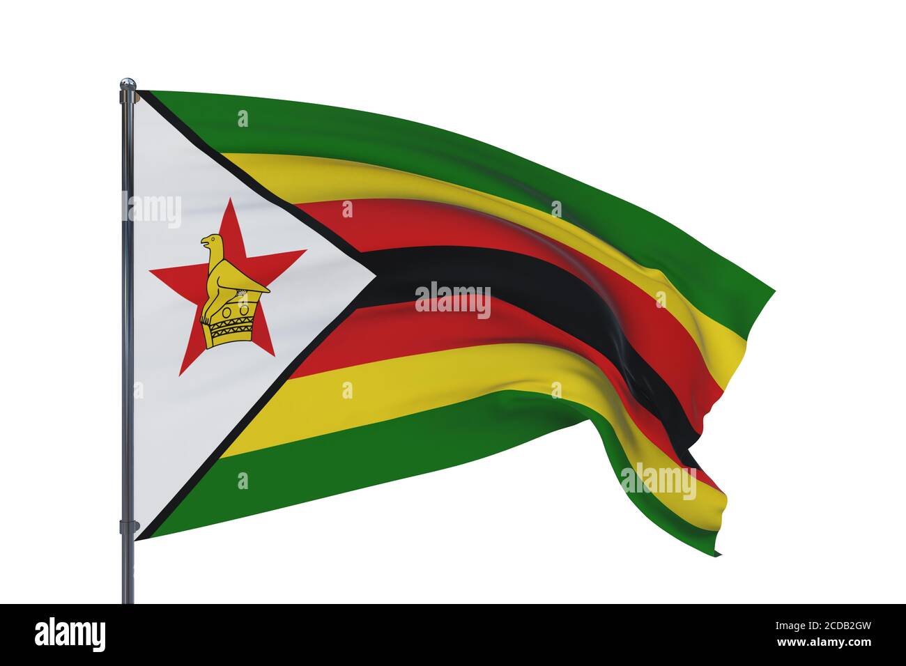 3D illustration. Waving flags of the world - flag of Zimbabwe. Isolated on white background ...