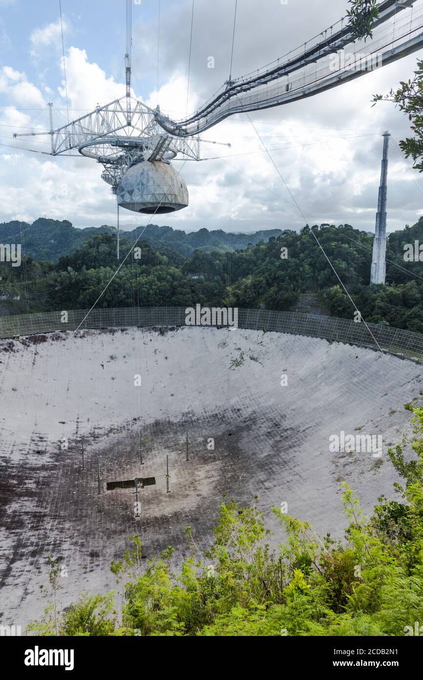 The radio telescope at the Arecibo Observatory with a 1000 ft. diameter ...