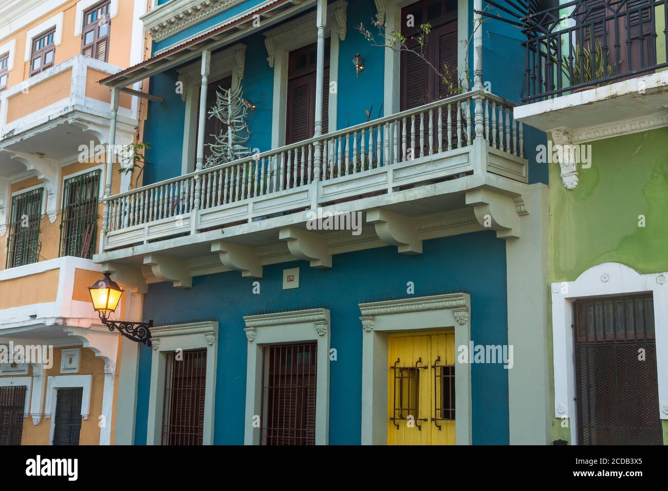 Colorfully painted houses in the historic colonial city of Old San Juan ...