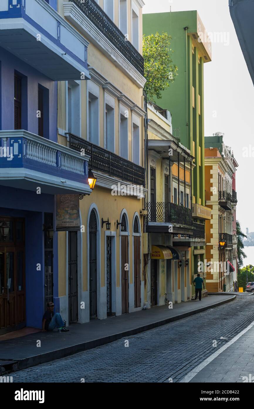 Colorfully painted houses in the historic colonial city of Old San Juan ...