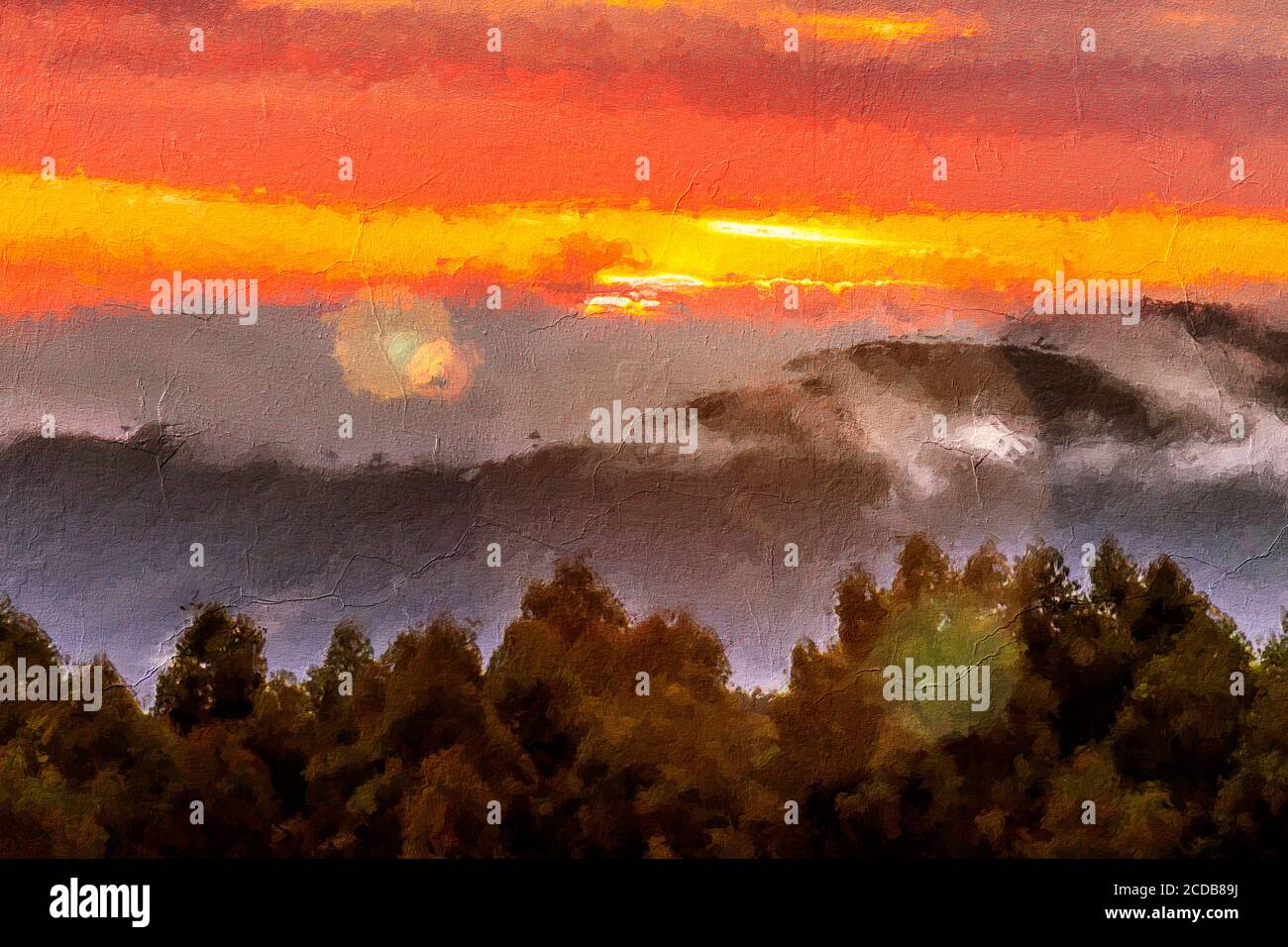 illustration of sunset in oil painting texture Stock Photo - Alamy