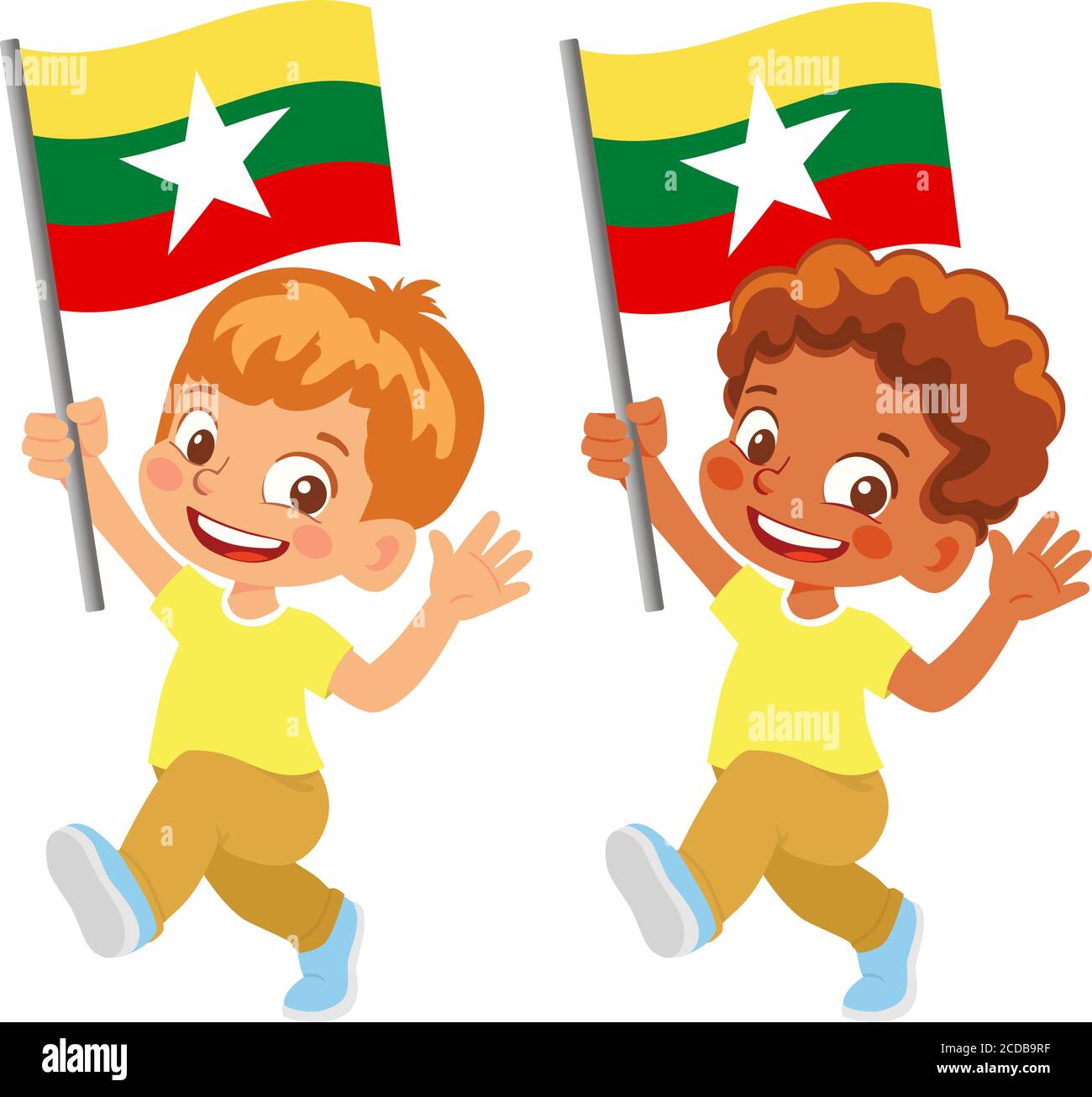 Burma flag in hand. Children holding flag. National flag of Burma ...