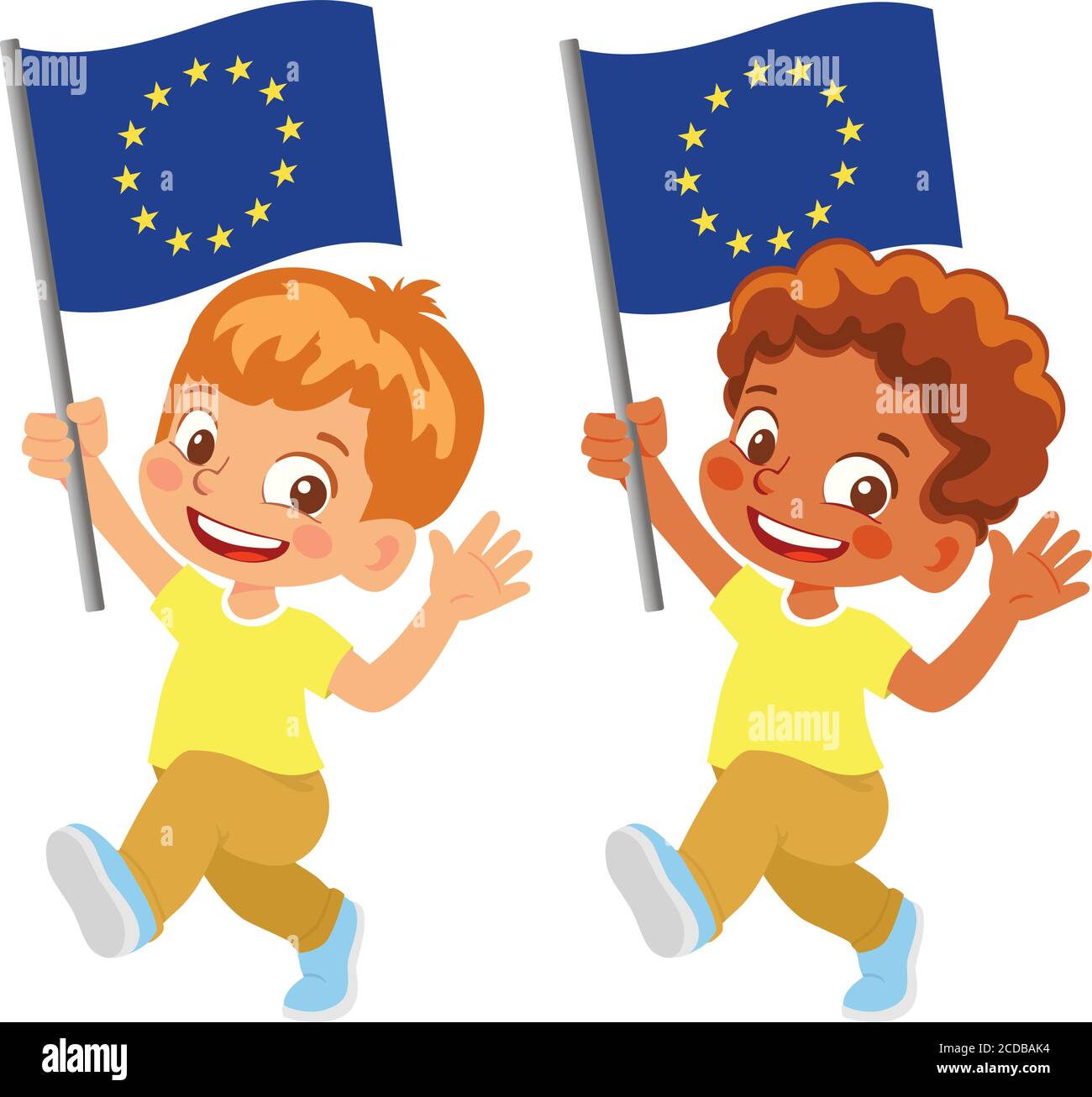 EU flag in hand. Children holding flag. Europe flag vector Stock Vector ...