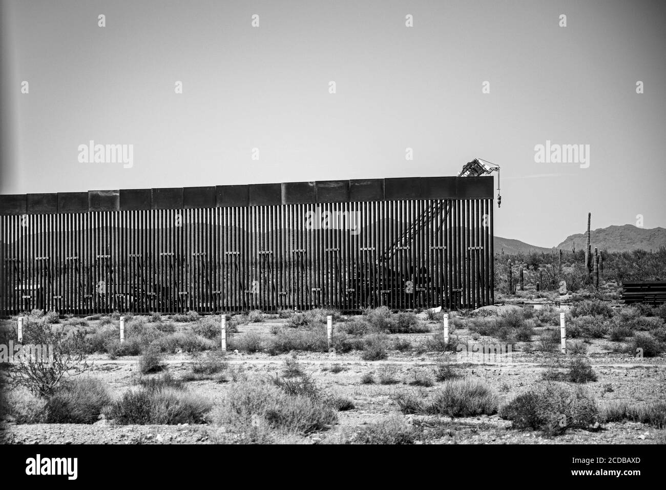 Steel border wall between the Sonora and Arizona strips in the Altar ...