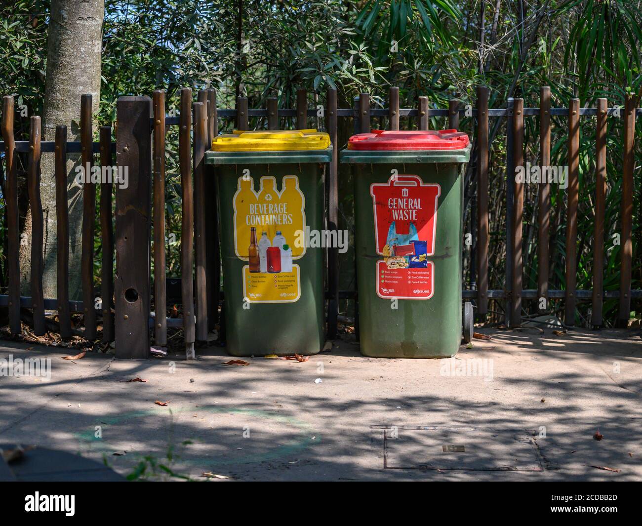 Garbage and recycle bin at Taronga Zoo on a sunny summer afternoon ...