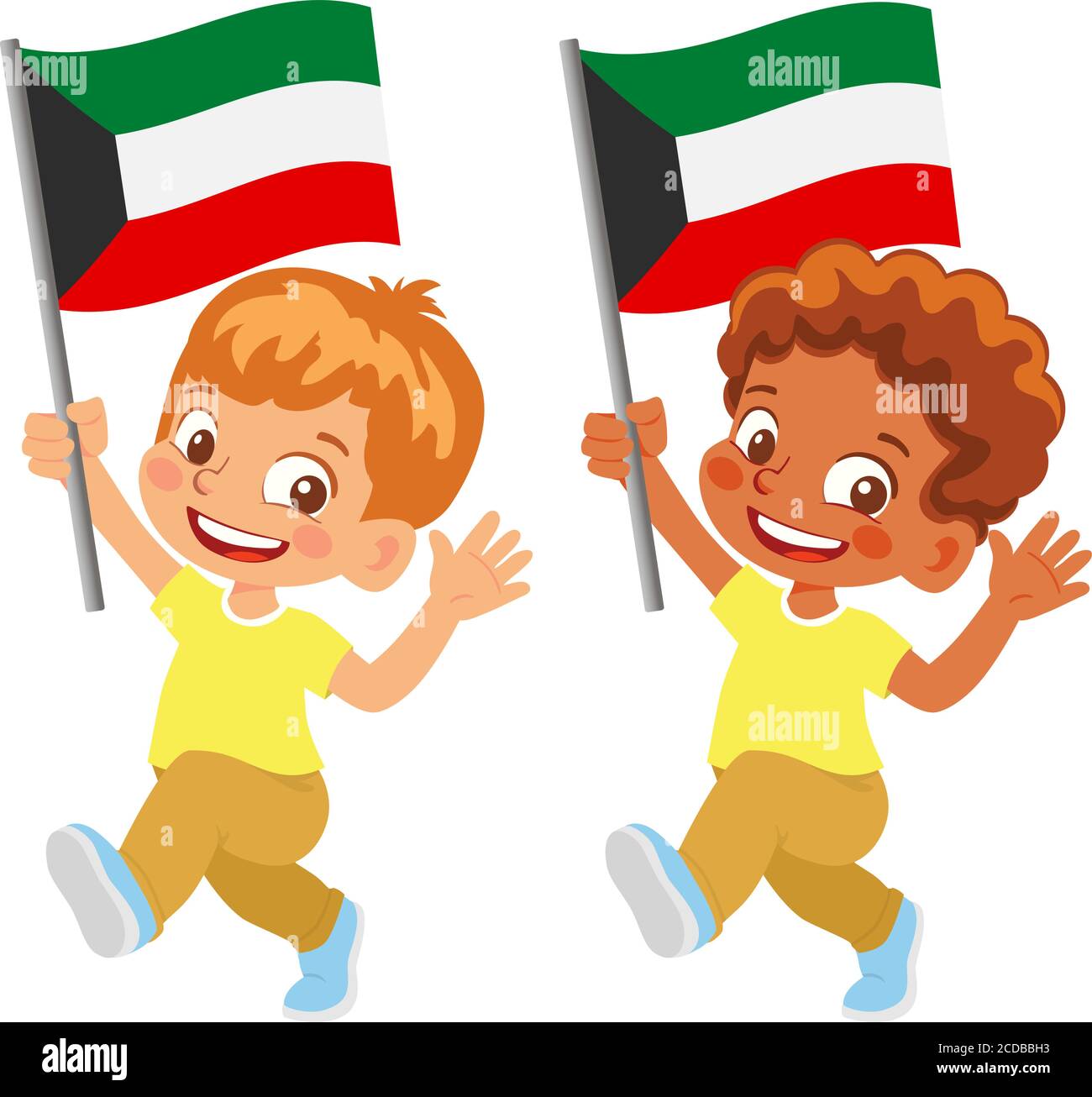 kuwait flag in hand. Children holding flag. National flag of Kuwait ...
