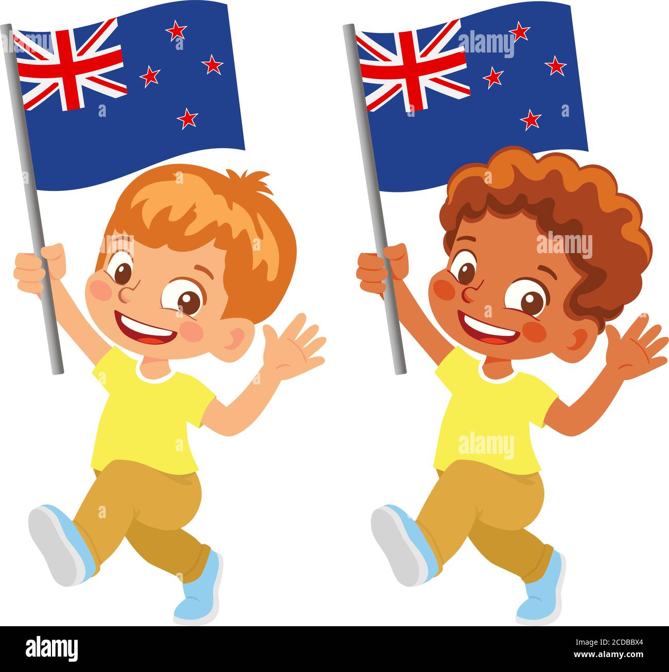 New Zealand flag in hand. Children holding flag. National flag of New ...