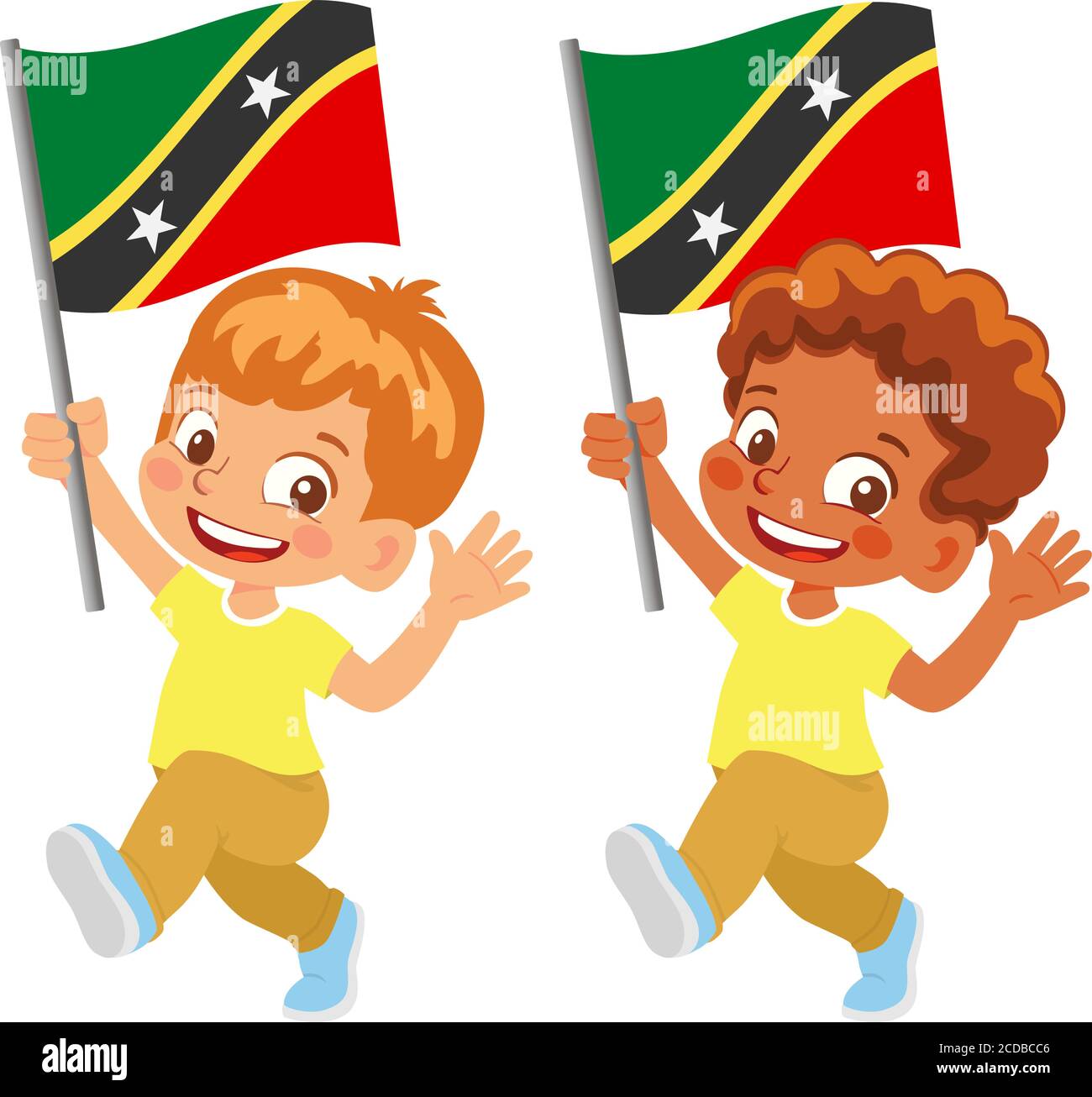 Saint Kitts and Nevis flag in hand. Children holding flag. National ...