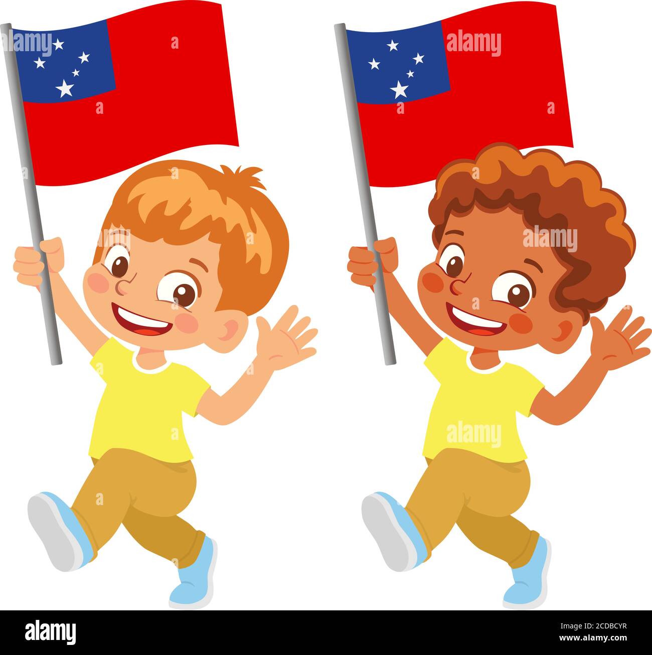 Samoa flag in hand. Children holding flag. National flag of Samoa ...
