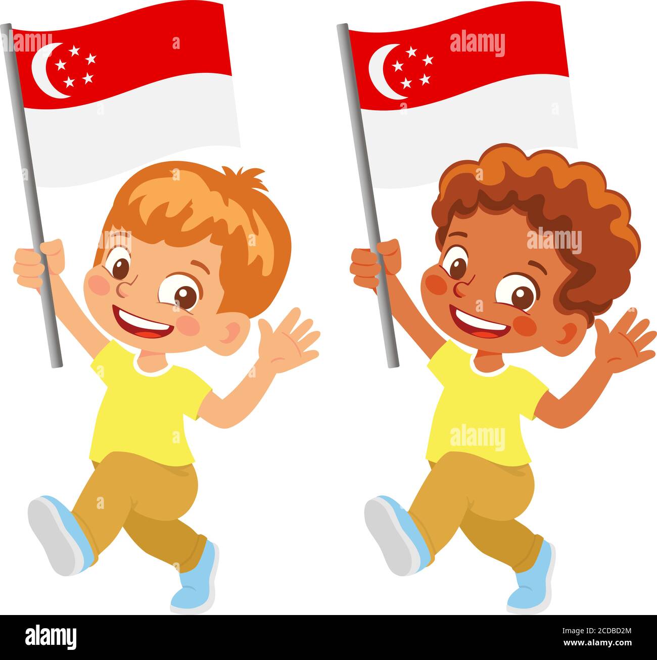 Singapore flag in hand. Children holding flag. National flag of Singapore vector Stock Vector ...