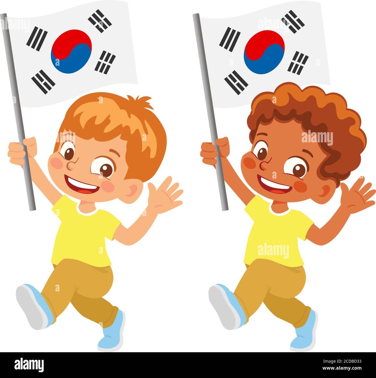 South korea flag in hand. Children holding flag. National flag of South ...