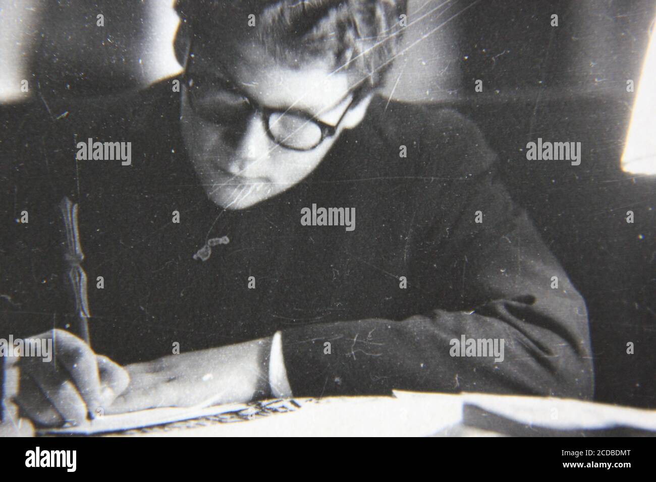 Fine 1970s vintage black and white photography of a studious young man ...